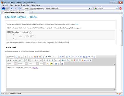 one of the ckeditor samples as viewed in firefox