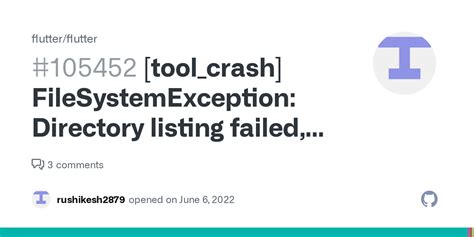 [tool crash] filesystemexception directory listing failed os error