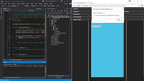 javascript code for apache cordova working on simulator ripple but not