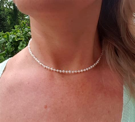 Tiny Freshwater Pearl Necklace Choker 18k Gold Fill Or Etsy Uk