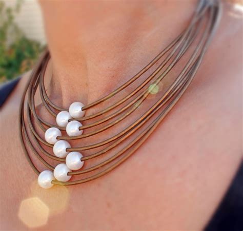 Pearls And Leather Necklace Resort Necklace Boho Pearl Jewelry Pearl