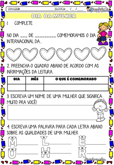 Atividades Dia Da Mulher 2º Ano ~ Atividades Para Jardim