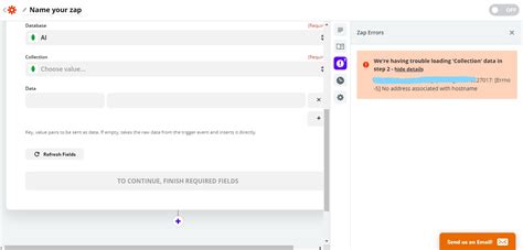 zapier giving error on connection with mongodb stack