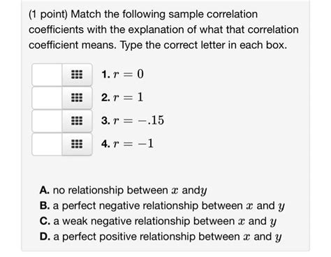 [solved] 1 Point Match The Following Sample Correlation