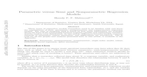 Parametric Versus Semi And Nonparametric Regression Modelsparametric
