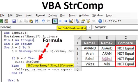 vba strcomp how to use vba strcomp function in excel