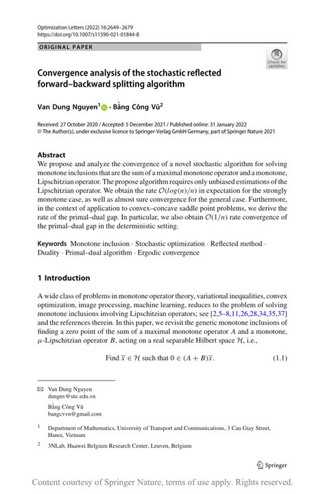 Convergence Analysis Of The Stochastic Reflected Forward Backward