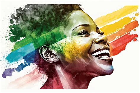 Premium Photo Abstract Watercolor Portrait Of Joyful African Lesbian