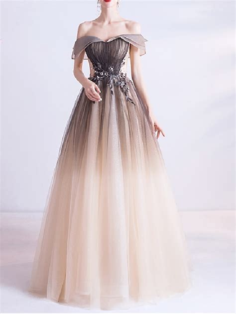 Ball Gown Princess Cute Prom Dress Off Shoulder Sleeveless Floor Length