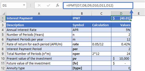ipmt function example1 automate excel