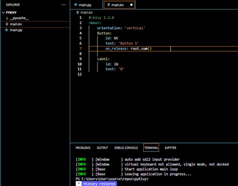 python issue with getting started with kivy kv language in visual