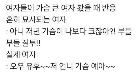 여자들이 가슴 큰 여자 봤을 때 반응 짤 유머 땡글닷컴