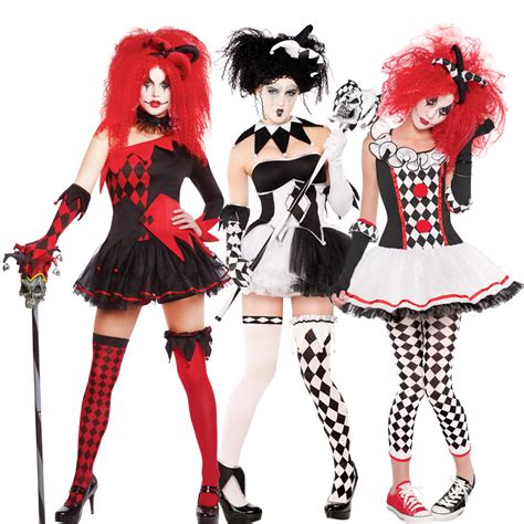 Harlequin Jester Ladies Fancy Dress Halloween Horror Circus Clown
