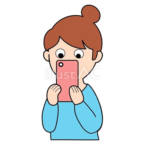 スマホをじっと見る女性のイラストイラスト No 24456267｜無料イラスト・フリー素材なら「イラストac」