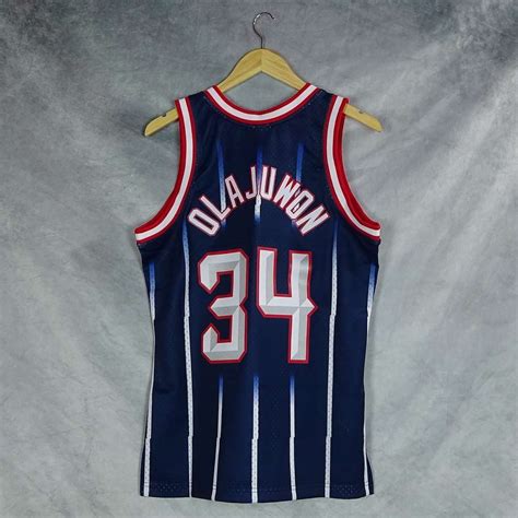 Camiseta Hakeem Olajuwon Houston Rockets Navy 34 Nba 1996 97