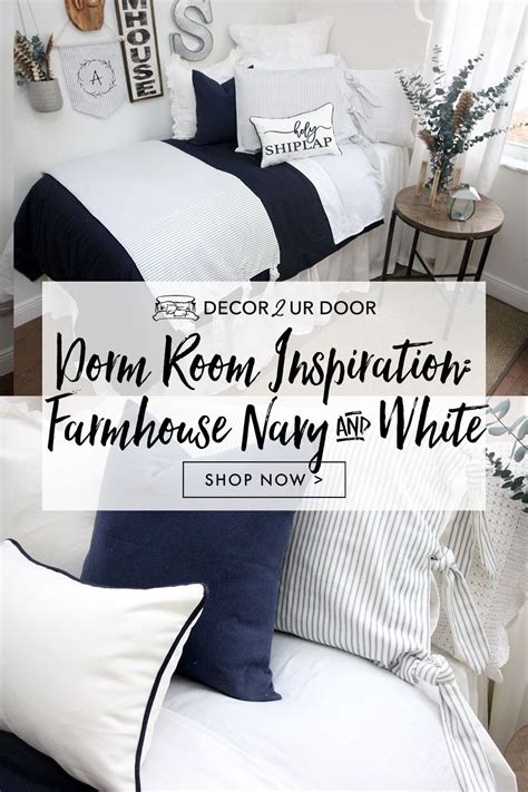 Farmhouse Navy And White Dorm Room Bedding And Decor Shop This Years