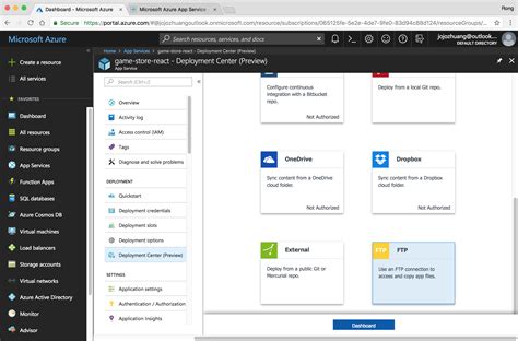 deploying game store react app to azure with ftp