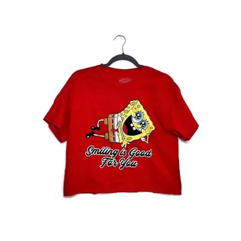 Nickelodeon Womens Cropped Spongebob Squarepants Tshirt Sz M Nwot Y2k