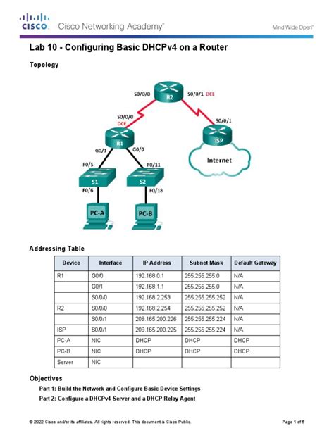 Lab 10 Configuring Basic Dhcpv4 On A Router Pdf Ip Address