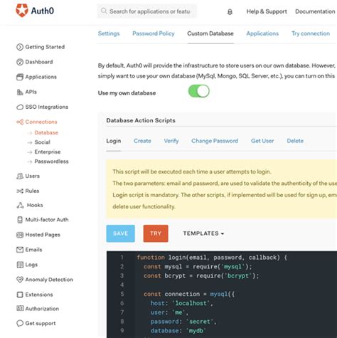 custom database error mysql is not a function auth0