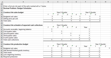 enter formulas in all cells that contain question