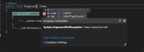 c queue null value return and throws nullreferenceexception stack