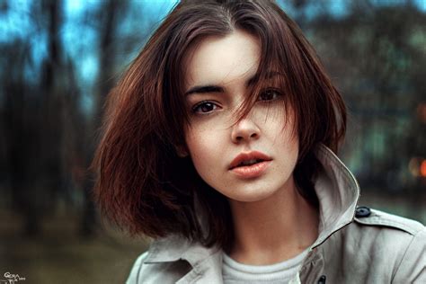 Wallpaper Face Women Model Long Hair Short Hair Brown Eyes