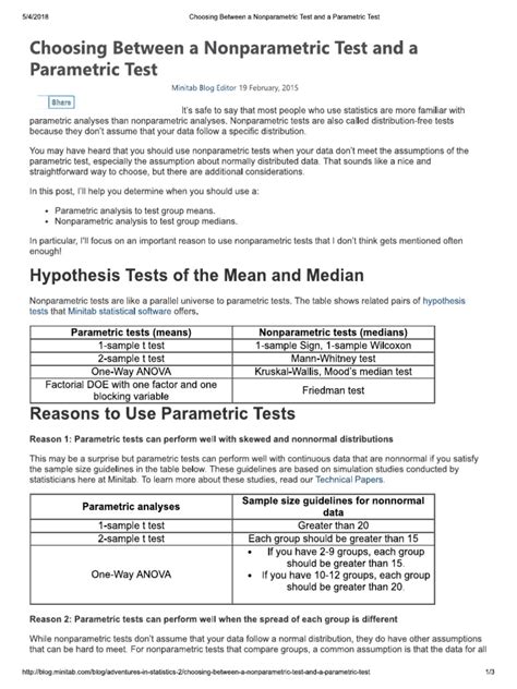 Choosing Between A Nonparametric Test And A Parametric Test Pdf