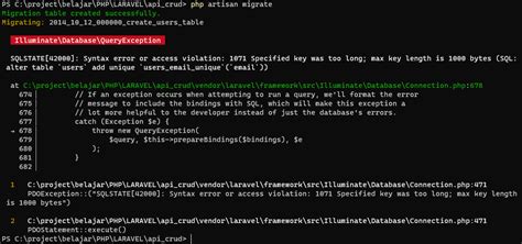 laravel 8 mengatasi error pada saat migrasi database specified key