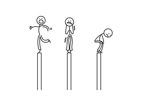 イラスト無料｜シンプルな棒人間のイラストセット 細い棒の上に立つ イラストダウンロード