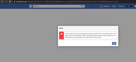 facebook login message “url blocked this redirect failed because the