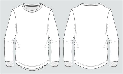 Long Sleeve T Shirt Technical Fashion Flat Sketch Vector Illustration
