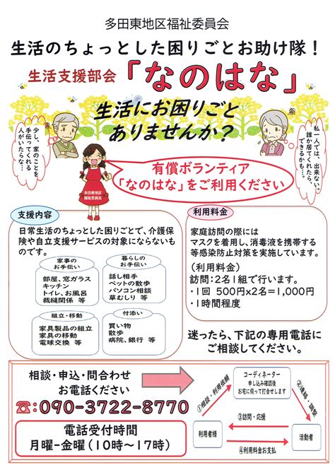 ちょっとした困りごとお助け隊「なのはな」 多田東コミュニティ協議会