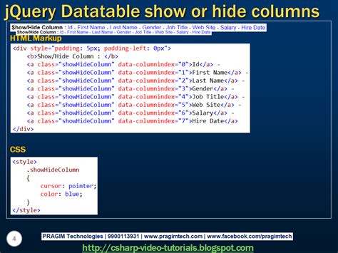 sql server and c video tutorial jquery datatable show hide columns