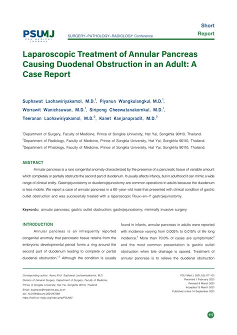 Pdf Laparoscopic Treatment Of Annular Pancreas Causing Duodenal