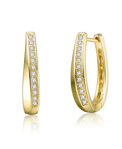 Rachel Glauber 14k Yellow Gold Plated Hoop Earrings With Clear Cubic