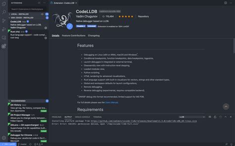 permission denied error when i install codelldb extension in vscode
