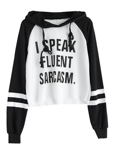 [47 Off] Letter Print Cropped Hoodie Rosegal