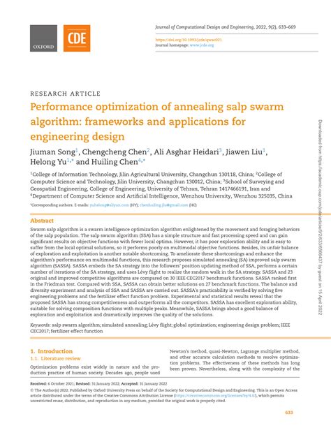 pdf performance optimization of annealing salp swarm algorithm