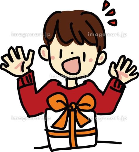 プレゼントをもらって喜ぶ男の子のイラスト [191909573] イメージマート