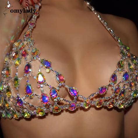 Stonefans โอ้อวด Ab ที่มีสีสัน Rhinestone Bra Chain Body Harness สำหรับ