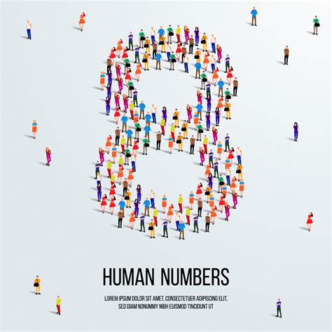 多数の人々が形成されて、8または8という数字が作成されます。人のフォントまたは番号。ベクトル イラスト プレミアムベクター