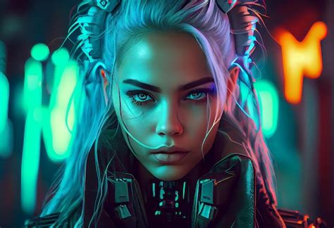 Premium Photo Photo Cyberpunk Woman Portrait Futuristic Neon Style