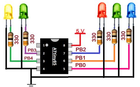 attiny85 microcontroller tutorials part 4 led chaser using attiny85