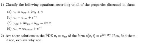 Solved 1 Classify The Following Equations According To All