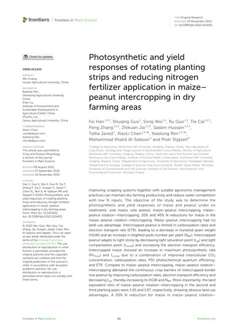 Pdf Photosynthetic And Yield Responses Of Rotating Planting Strips