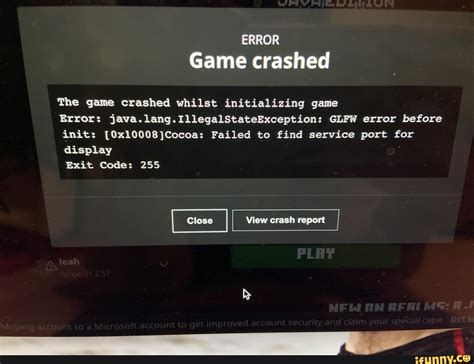 error game crashed the game crashed whilst initializing game display