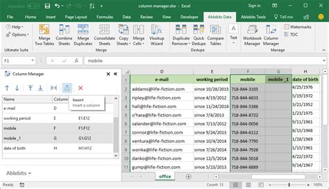 move columns in excel add delete autofit column width