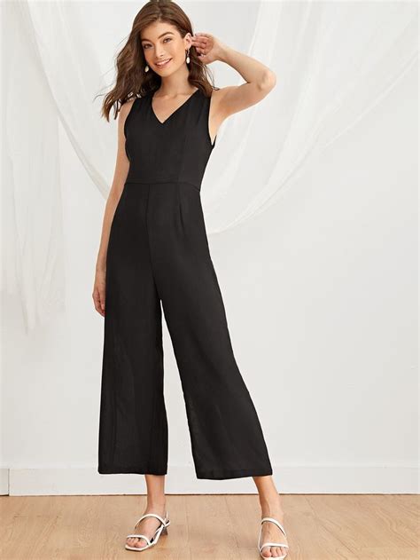 V Neck Sleeveless Wide Leg Jumpsuit Wide Leg Jumpsuit Jumpsuit