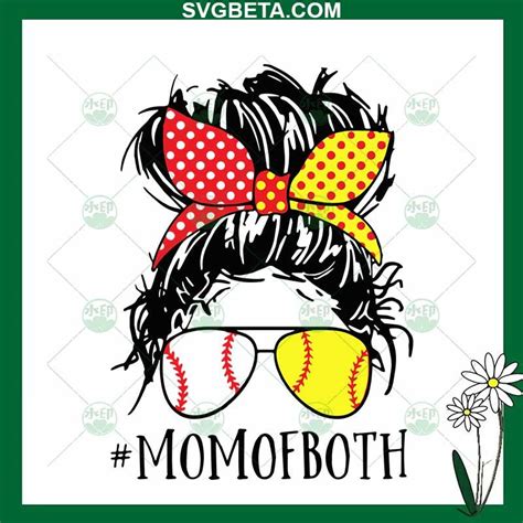 Messy Bun Mom Of Both Baseball Softball Svg Messy Bun Mom Svg